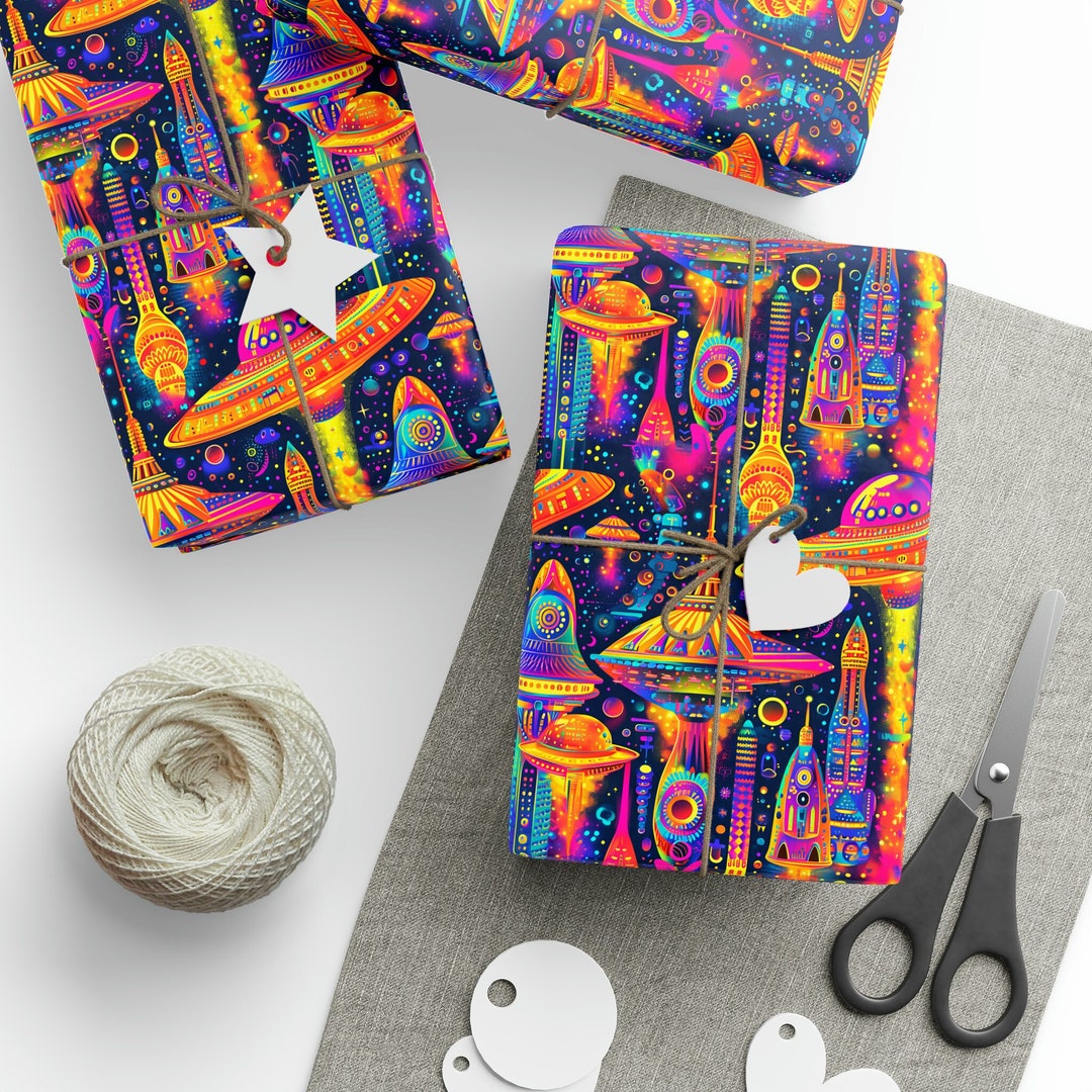 Spaceships Wrapping Paper Roll, Space Birthday Gifts, Space Wrapping ...