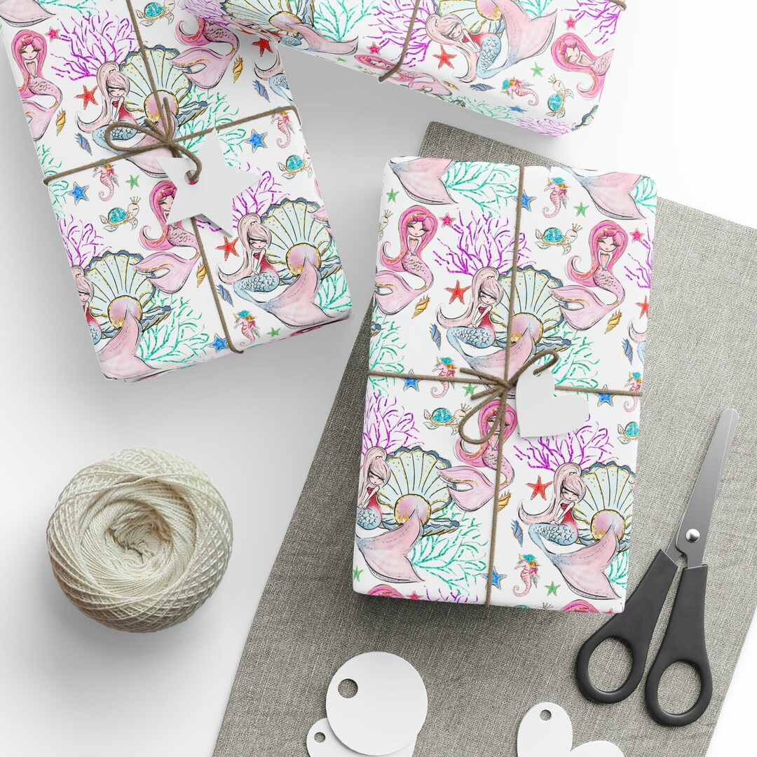 Mermaid Wrapping Paper Roll, Mermaid Birthday Party Gift Wrapping Paper ...