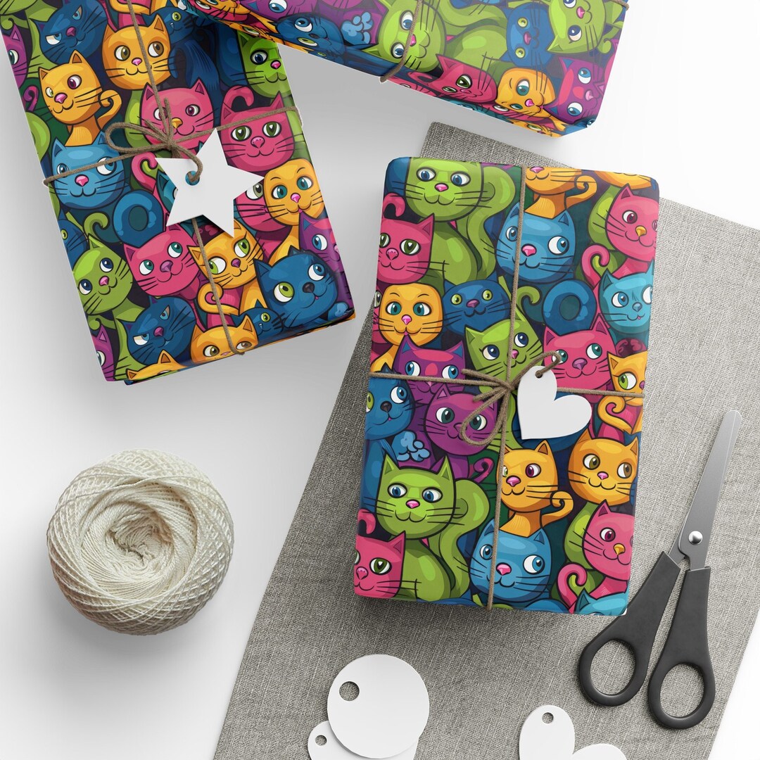 Cat Wrapping Papers, Cartoon Cats Gift Wrapping Paper Roll, Cats ...