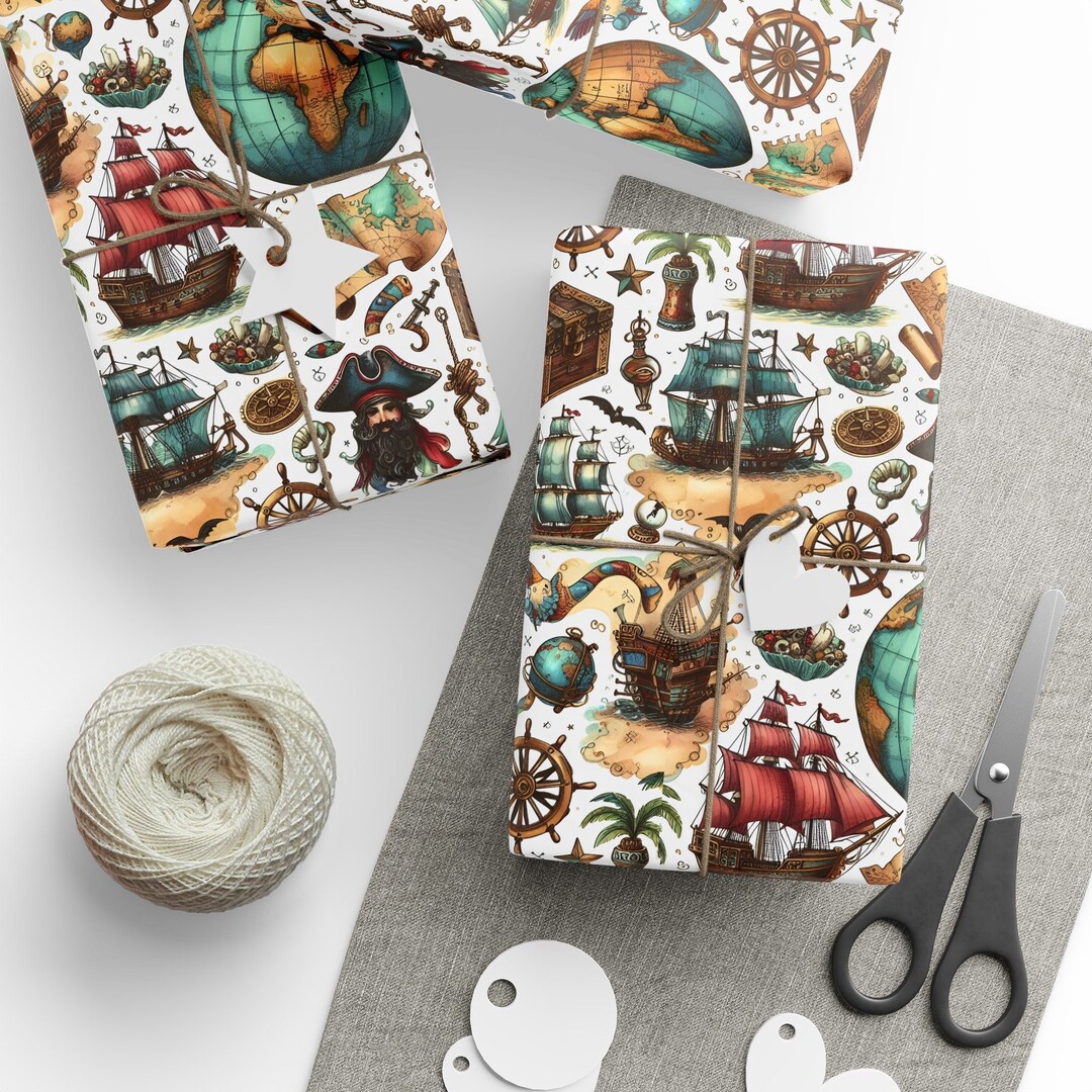 Pirate Map Wrapping Papers, Pirate Gifts Wrapping Paper Roll, Pirate ...