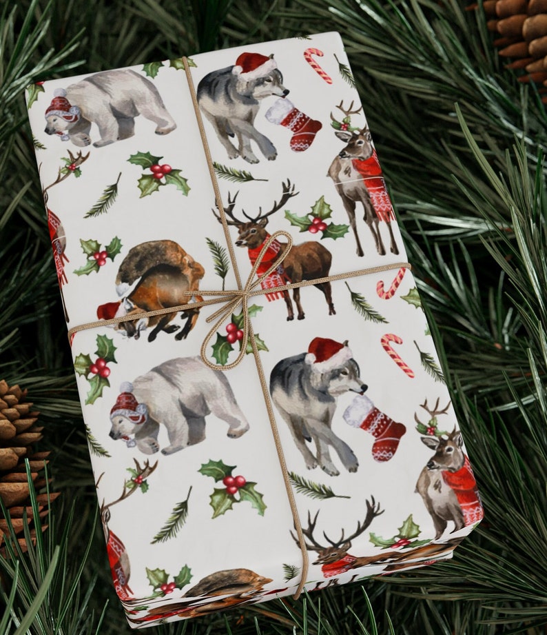 Christmas Animals Gift Wrapping Paper Roll, Santa Animals Gift Wrapping ...