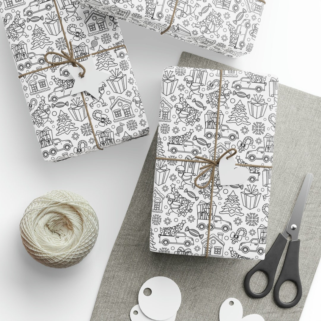 Line Art Christmas 2024 Gift Wrapping Paper Roll, Line Art Gift ...