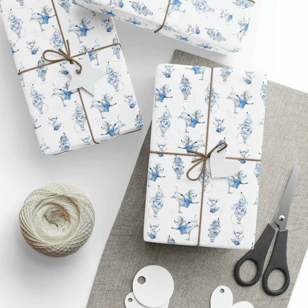 Mice Wrapping Paper Roll, Mice Skating Wrapping Paper, Funny Mice Gift ...