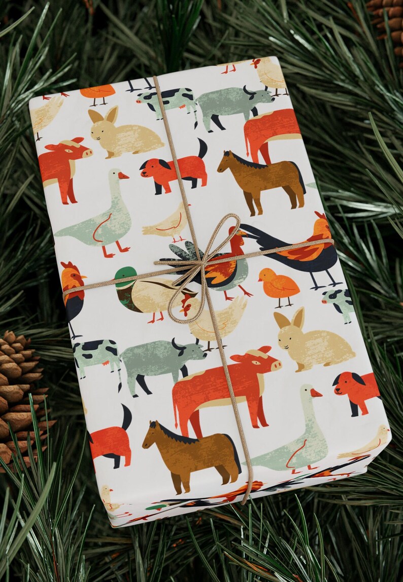 Farm Animals Wrapping Paper Roll, Animals Gift Wrapping Paper, Farm ...