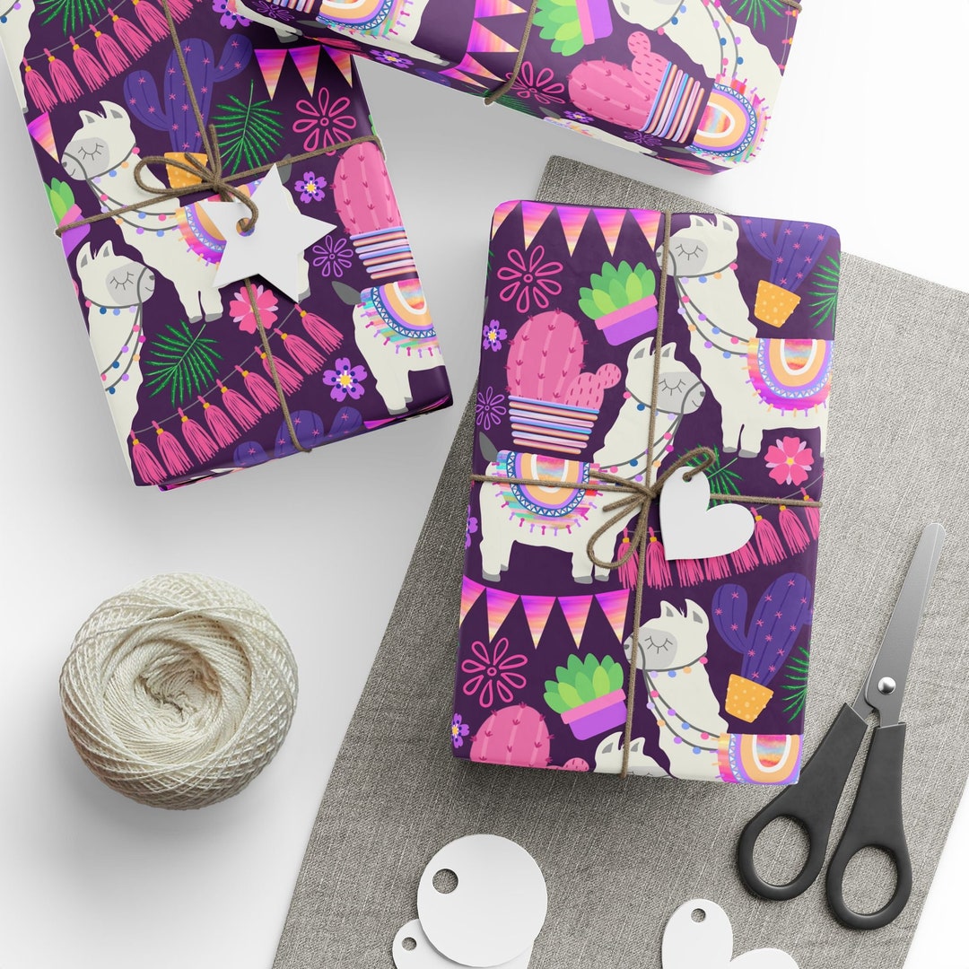 Llama Wrapping Paper Roll, Purple Llama Gifts Wrapping Paper Roll ...