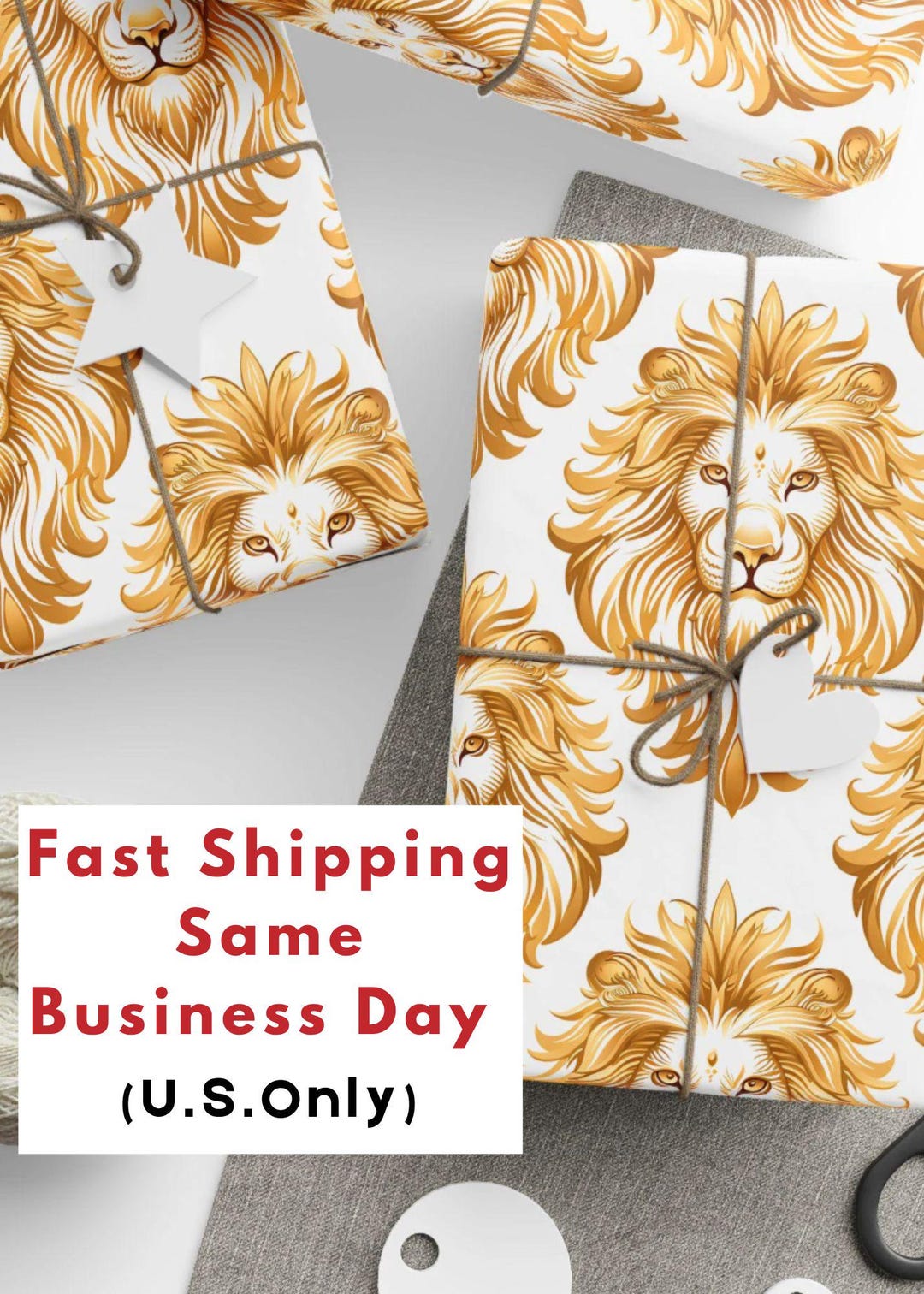 Lion Wrapping Paper, Luxurious Lion Gift Wrap, Lion Birthday Wrapping ...