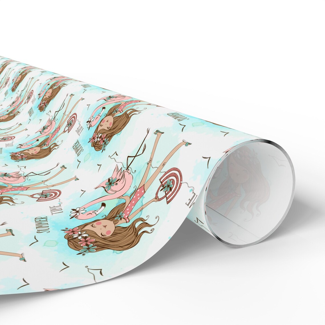 Flamingo and Girl Wrapping Papers, Summer Gifts Wrapping Paper Roll ...