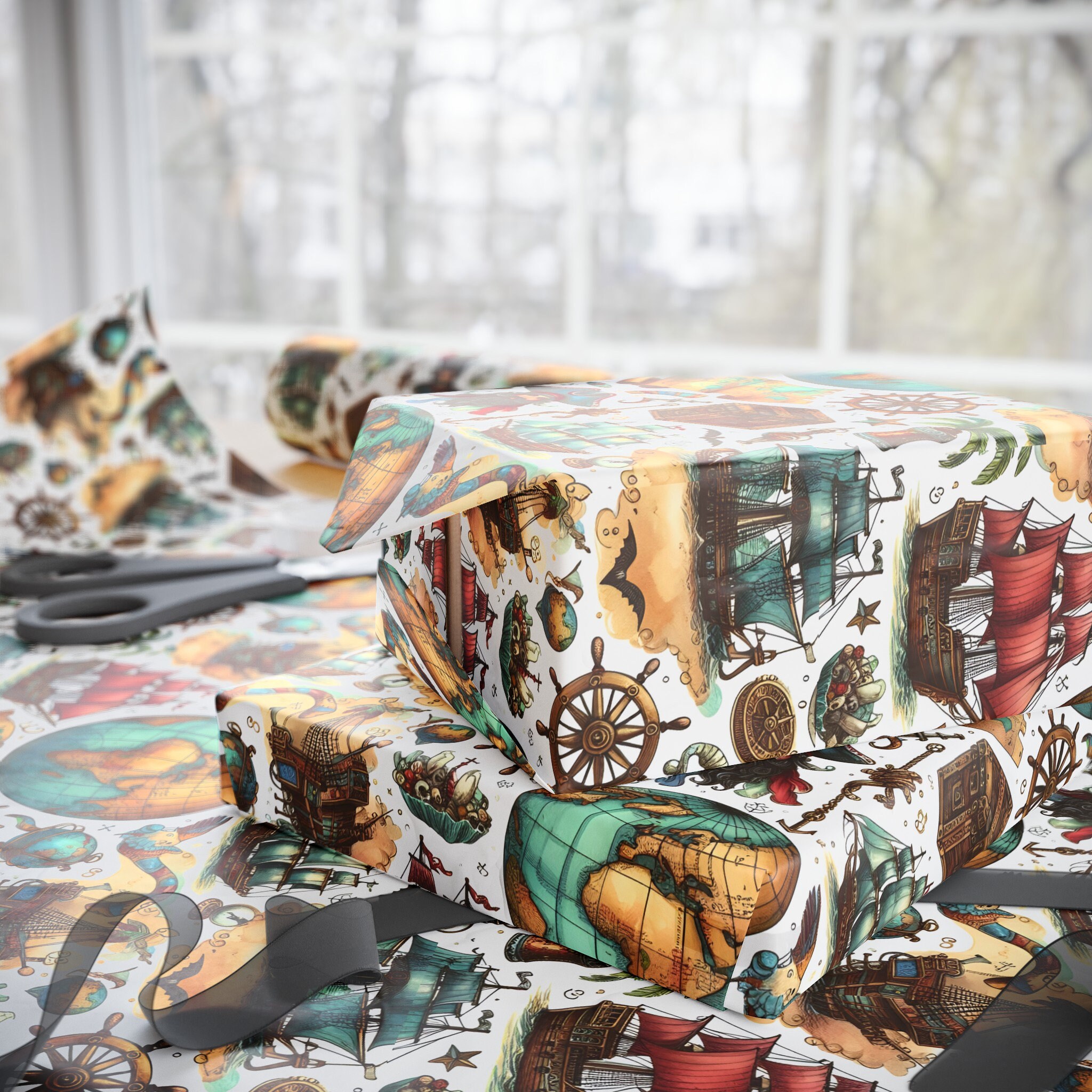 Pirate Map Wrapping Papers, Pirate Gifts Wrapping Paper Roll, Pirate ...