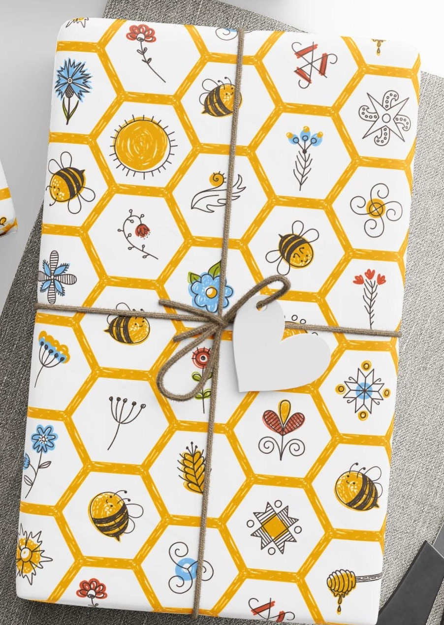 Cute Bee Wrapping Papers, Bee Wrapping Paper Roll, Beehive Gifts ...