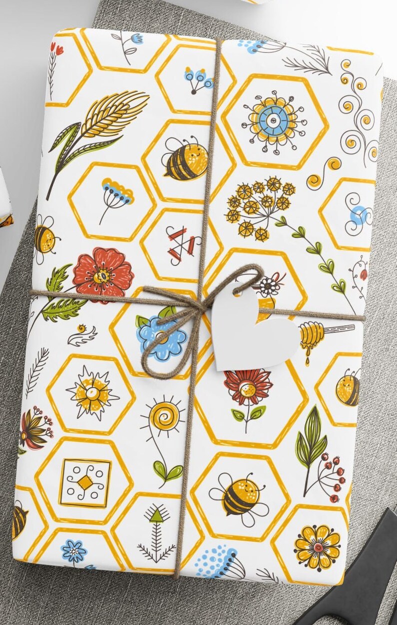 Cute Bee Wrapping Papers, Bee Wrapping Paper Roll, Beehive Gifts ...