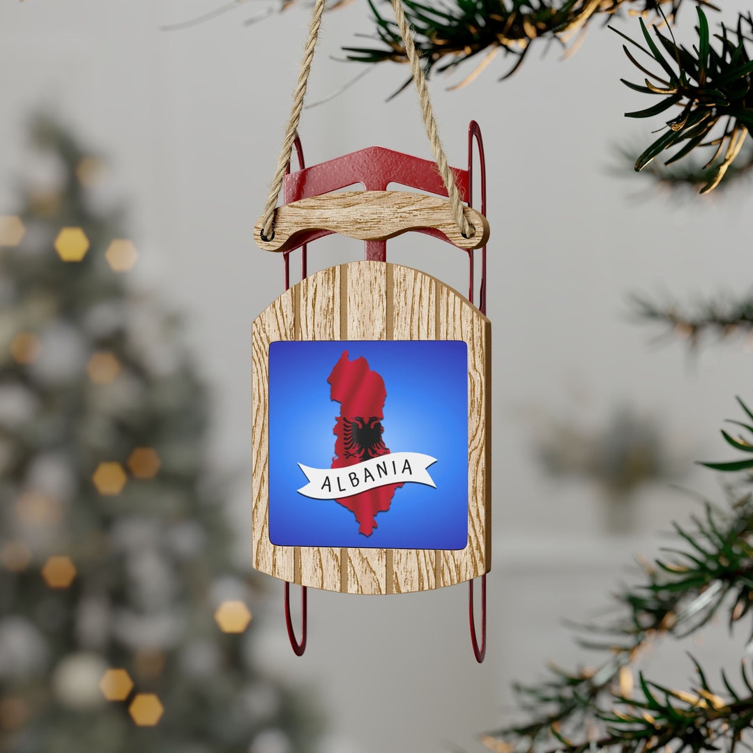Albania Sled Ornament, Rustic Decor, Albania Decorations, Albania Gift ...