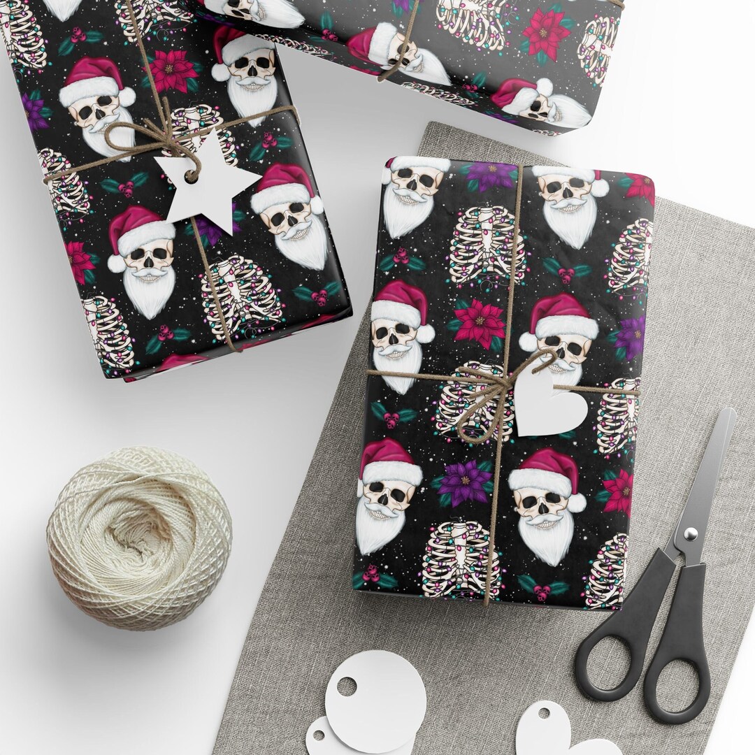 Santa Skeleton and Bones Wrapping Papers, Skeleton Christmas Wrapping ...