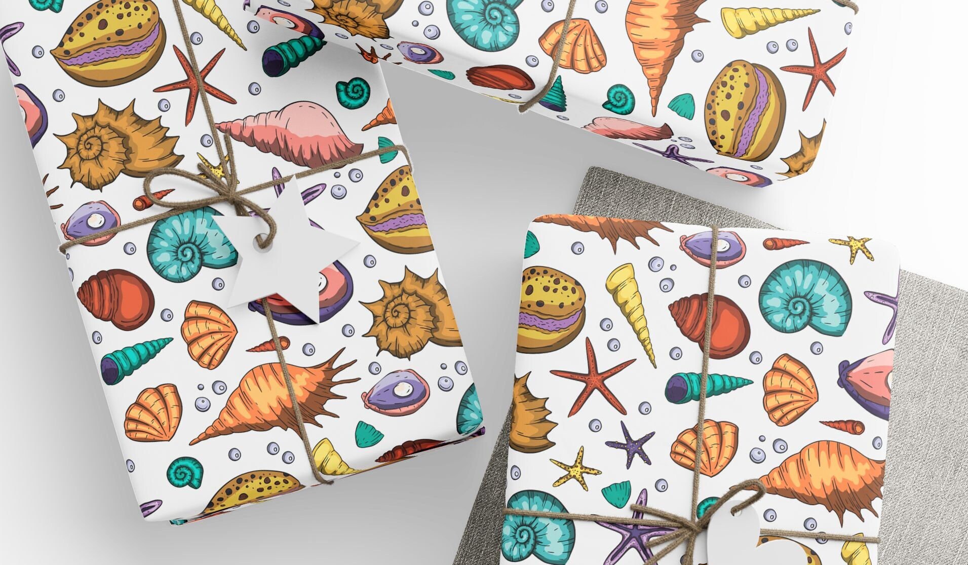Sea Shells Wrapping Papers, Shells Gift Wrapping Paper Roll, Sea Shells ...