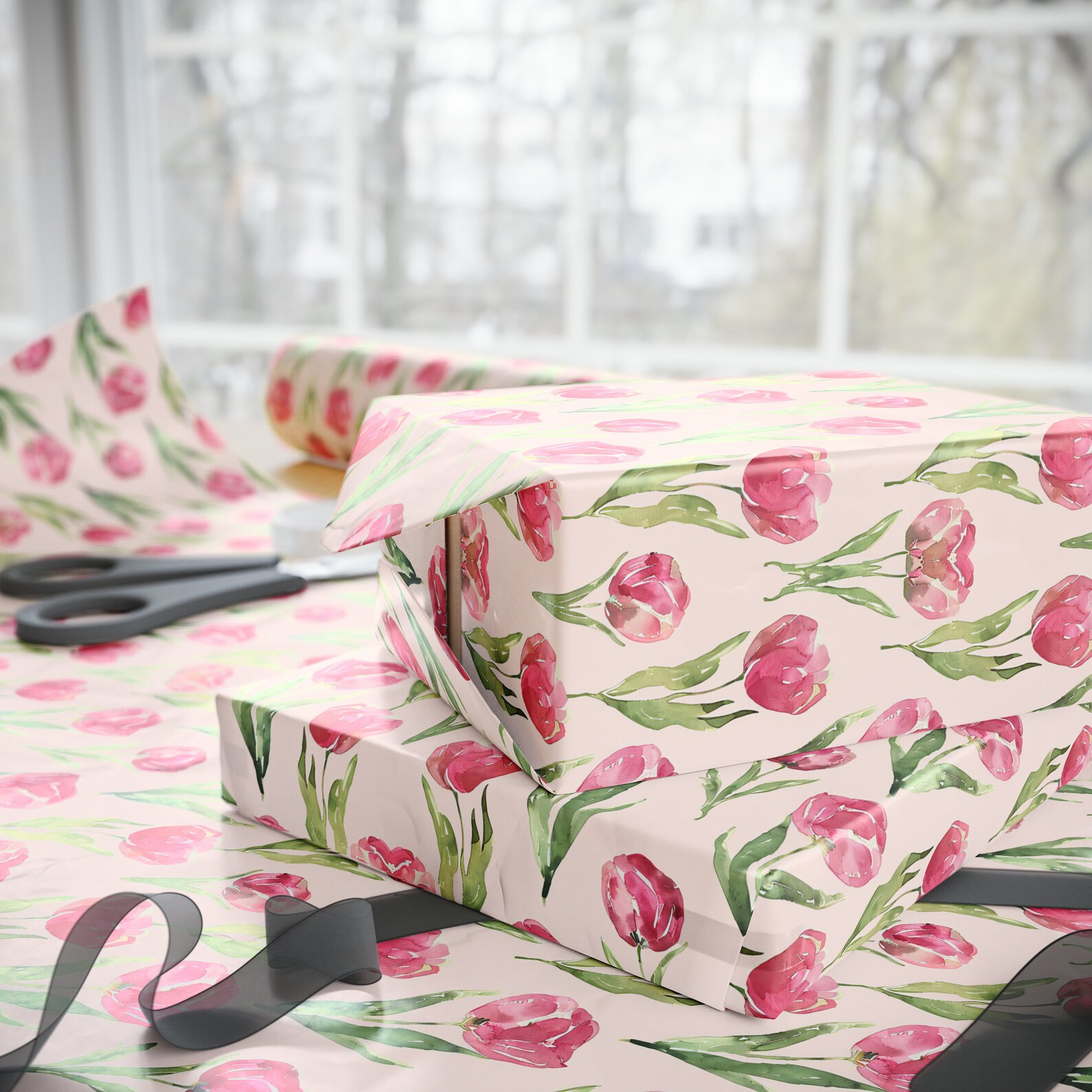 Pink Tulips Gift Wrapping Paper Roll, Tulips Gift Wrapping Paper, Tulip ...