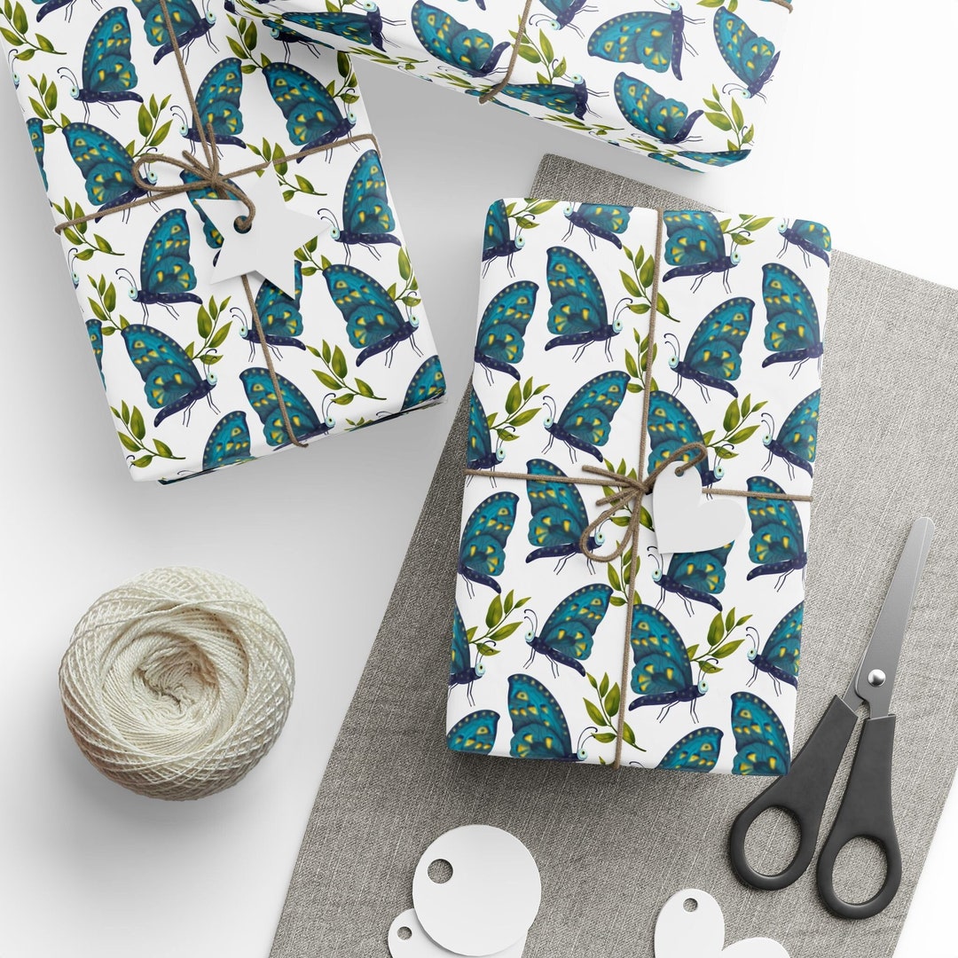 Butterfly Wrapping Papers, Blue Butterfly Gifts Wrapping Paper Roll ...
