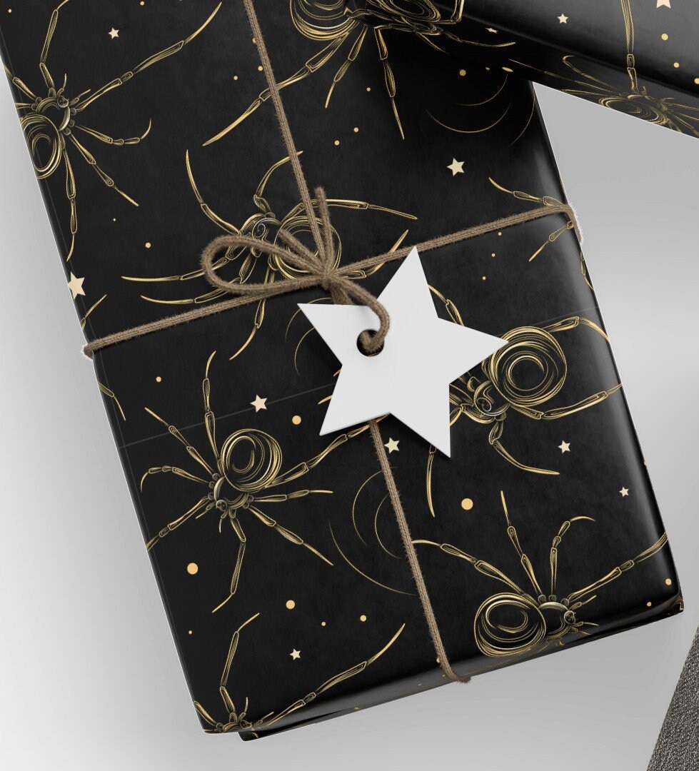 Spider Wrapping Papers, Gold Spiders Wrapping Paper, Spider Gifts ...