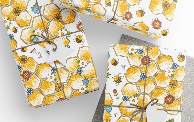 Bee Wrapping Papers, Beehive Gifts Wrapping Paper Roll, Bee Birthday ...
