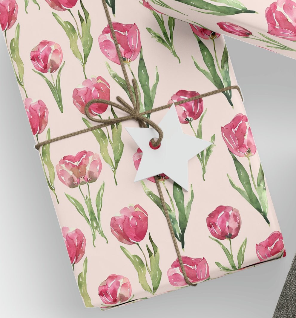 Pink Tulips Gift Wrapping Paper Roll, Tulips Gift Wrapping Paper, Tulip ...