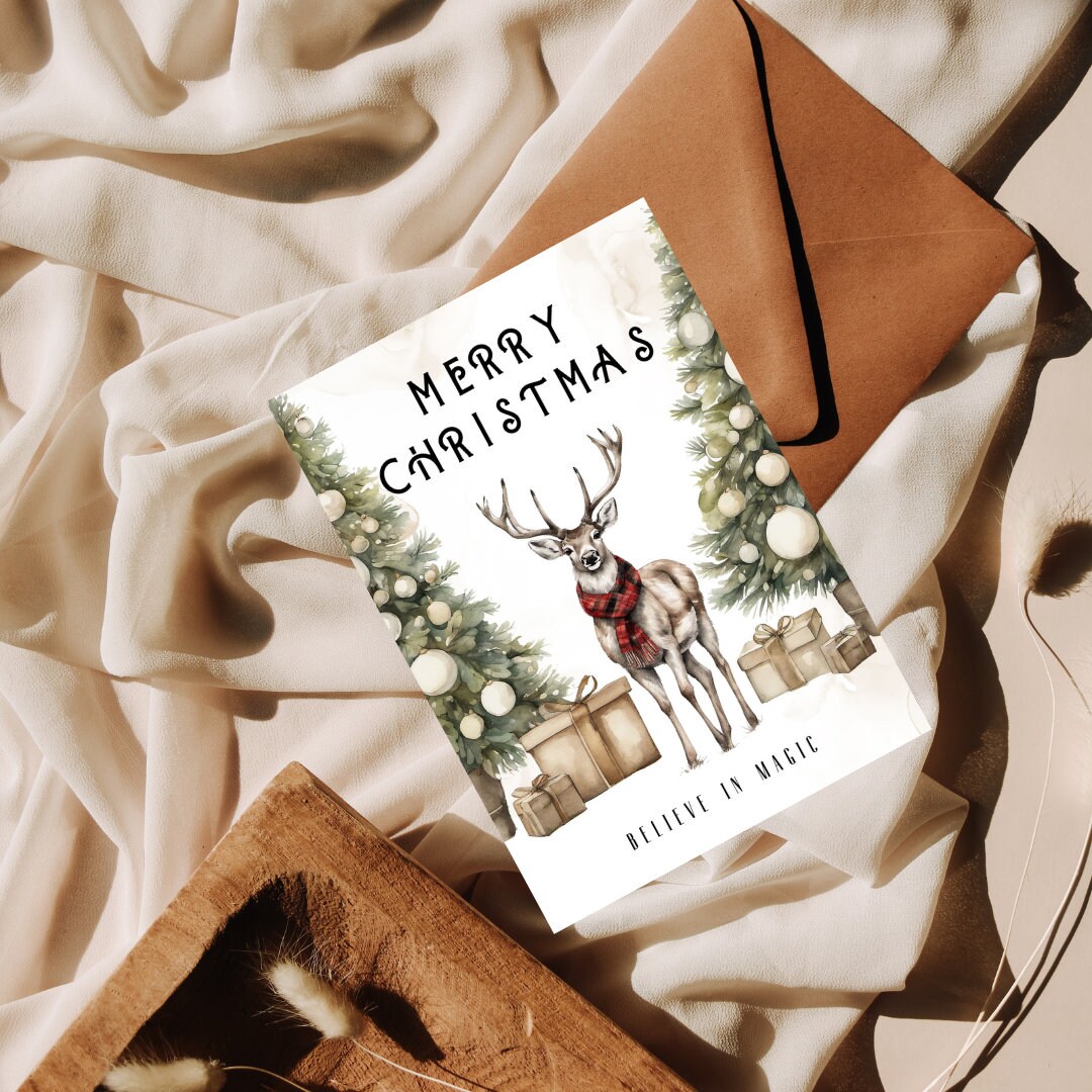 Merry Christmas Printable Cards, Deer Printable Cards, Deer Christmas ...