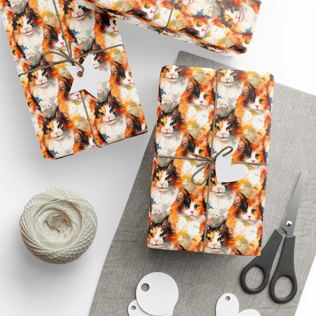 Cat Wrapping Papers, Calico Cat Wrapping Paper, Cat Birthday Wrapping ...