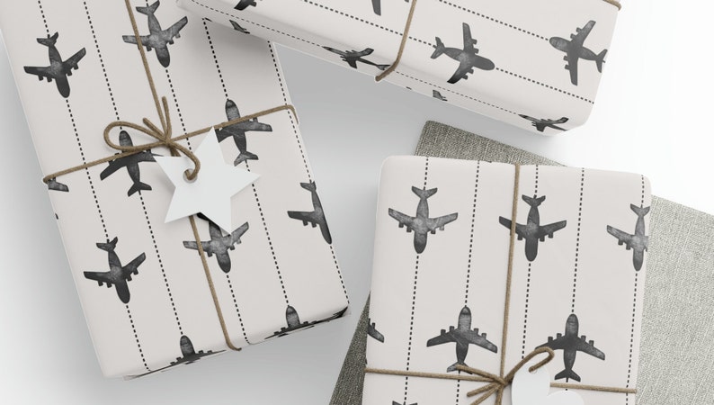 Airplane Wrapping Paper Roll, Airplane Watercolor Gift Wrapping Paper ...