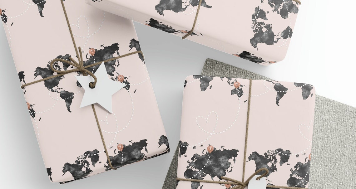 World Map Wrapping Paper Roll, World Map Gift Wrapping Paper, Map ...