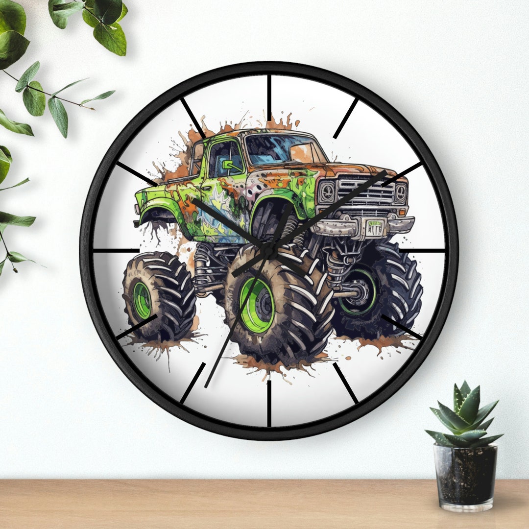Dirty Monster Truck Wall Clock, Monster Truck Gift Wall Clock, Birthday ...