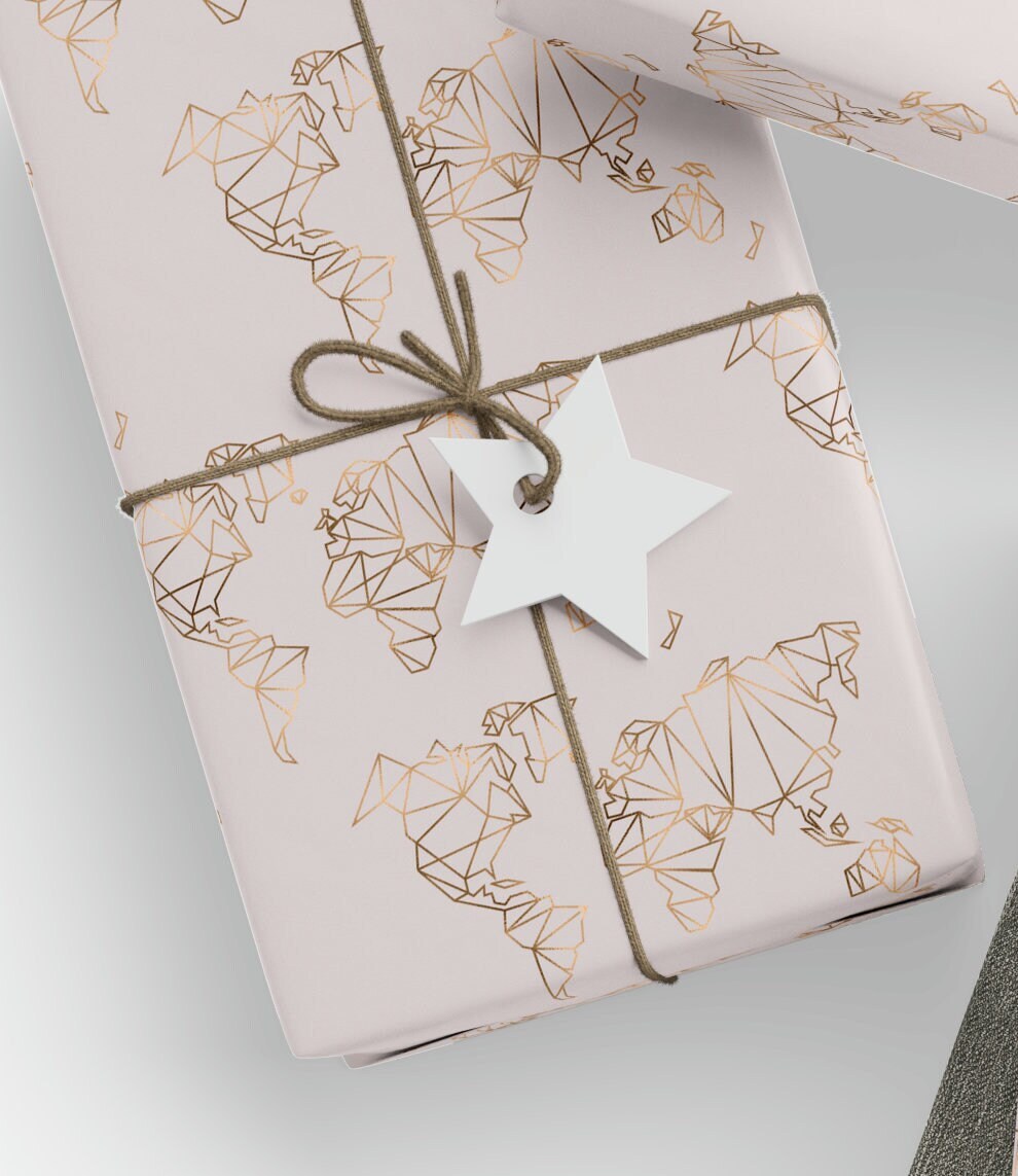 World Map Wrapping Paper, World Map Line Art Wrapping Paper ...