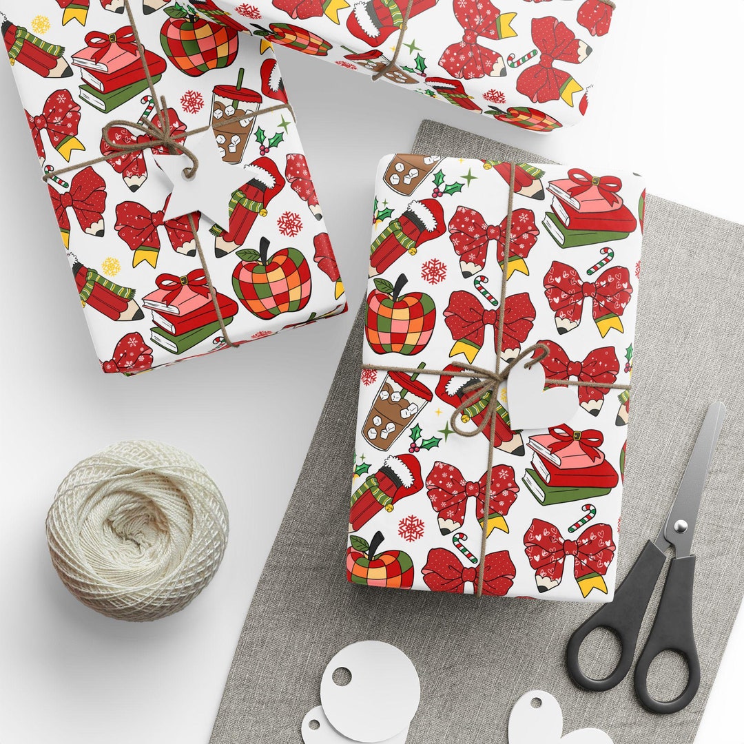 Teacher Christmas Wrapping Paper, School Holiday Gift Wrap, Teacher ...