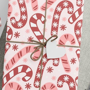Pink Christmas Candy Cane Wrapping Paper Roll, Candy Cane Gift Wrapping ...