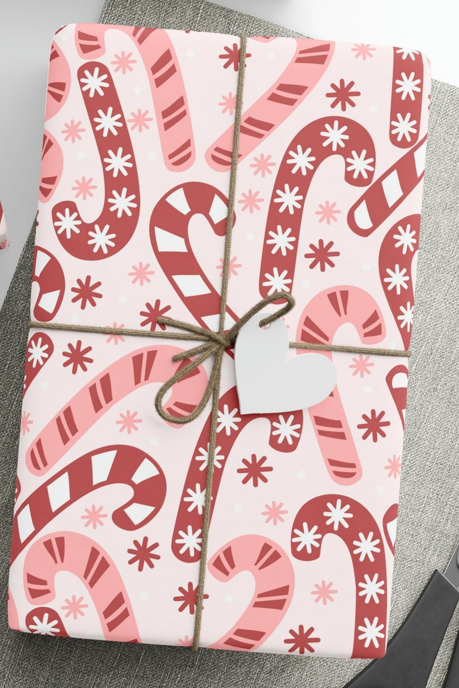 Pink Christmas Candy Cane Wrapping Paper Roll, Candy Cane Gift Wrapping ...