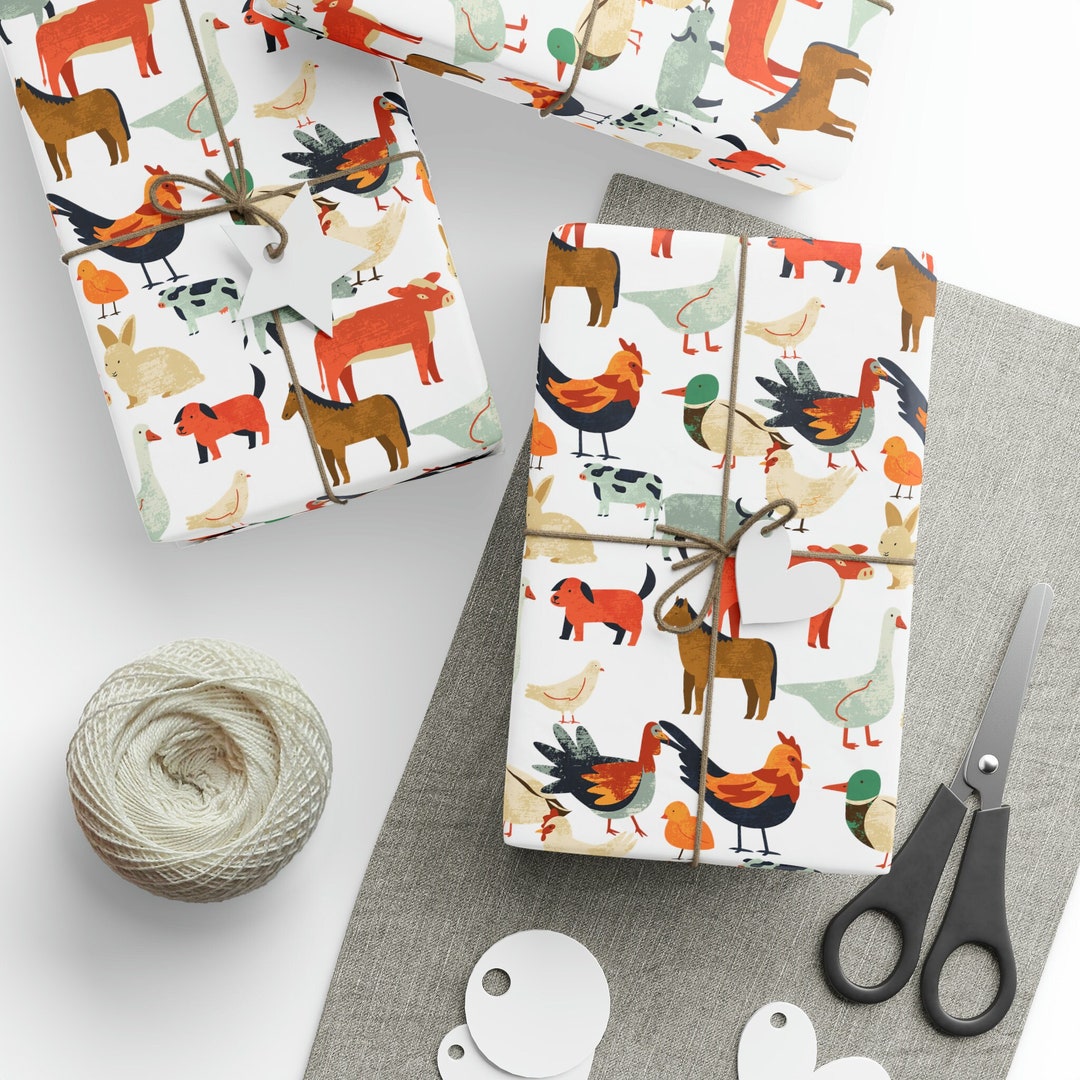 Farm Animals Wrapping Paper Roll, Animals Gift Wrapping Paper, Farm ...