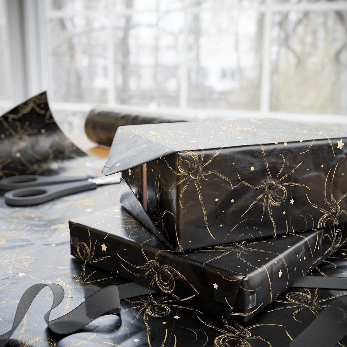 Spider Wrapping Papers, Gold Spiders Wrapping Paper, Spider Gifts ...