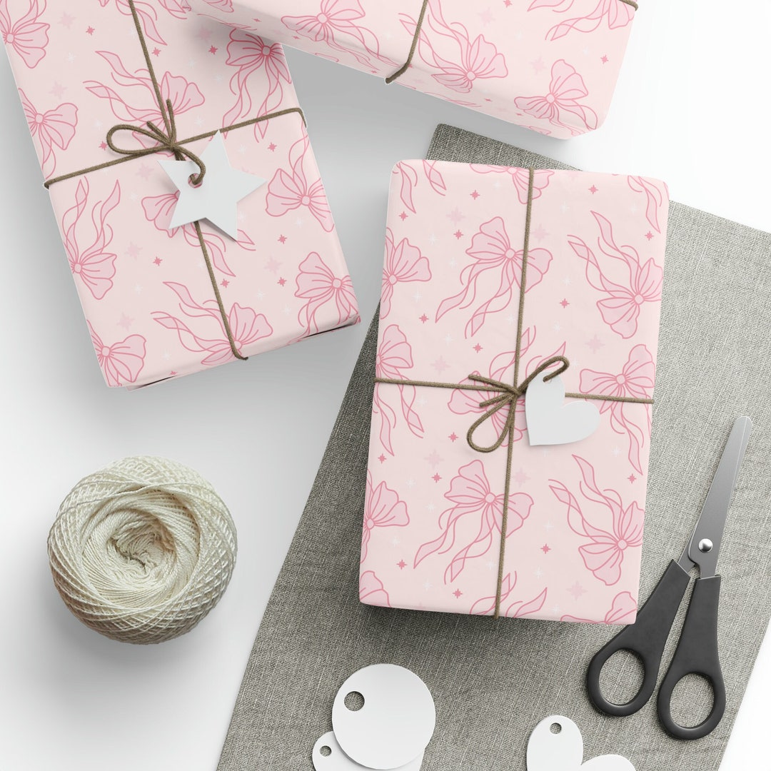 Pink Flowy Bows Wrapping Paper, Bows Wrapping Paper, Pink Bows Wrapping ...