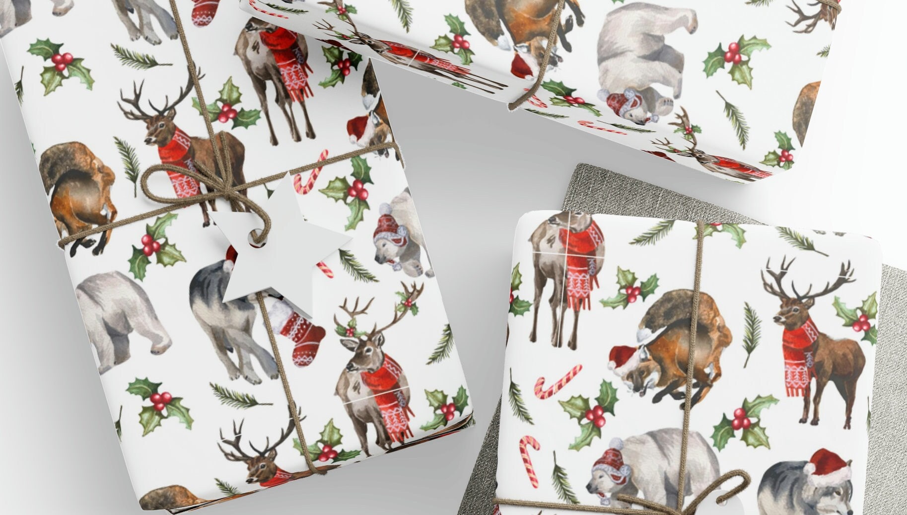 Christmas Animals Gift Wrapping Paper Roll, Santa Animals Gift Wrapping ...