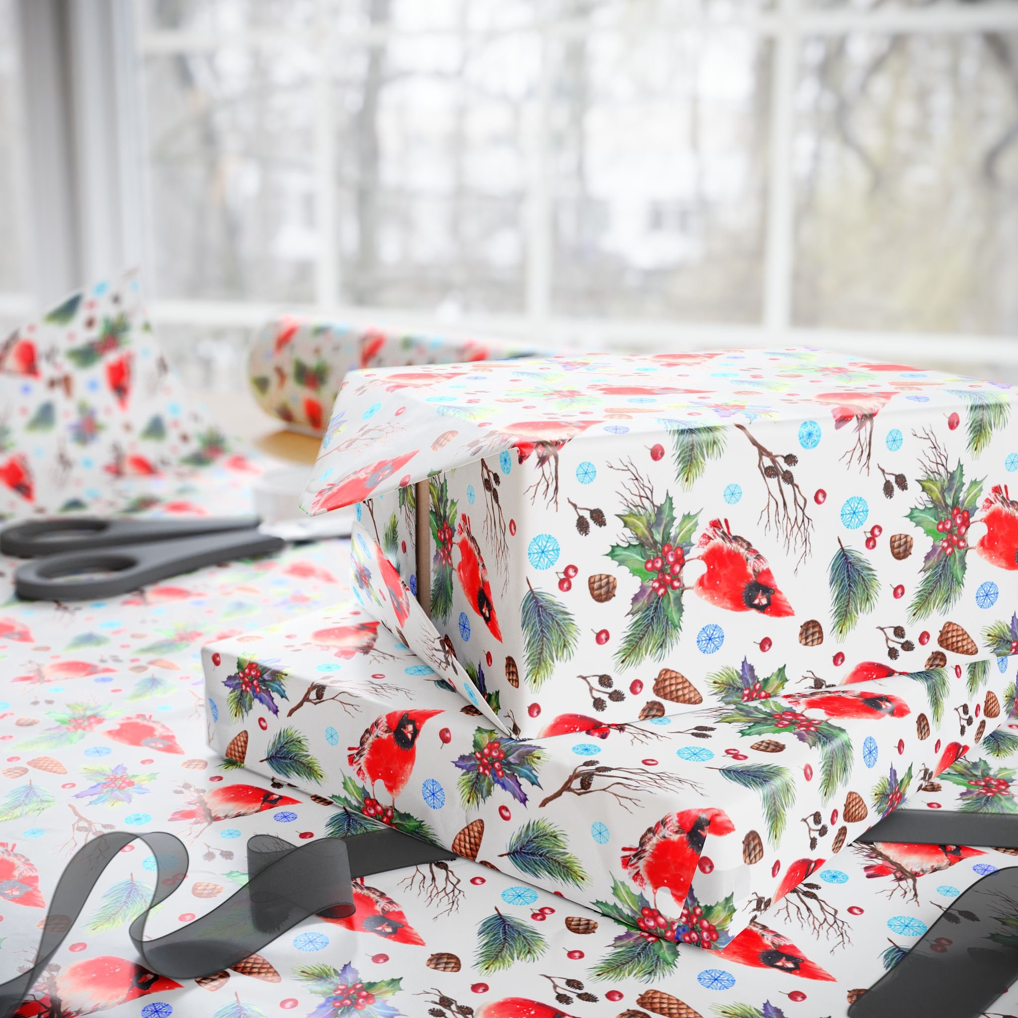 Red Cardinal Wrapping Papers, Christmas Cardinals Gifts Wrapping Paper ...