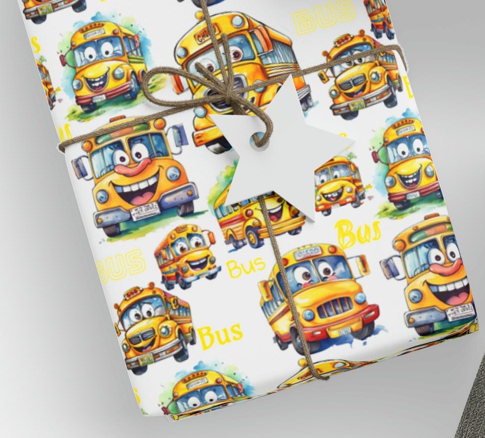 Bus Wrapping Paper Roll, School Bus Wrapping Paper Roll, Watercolor ...