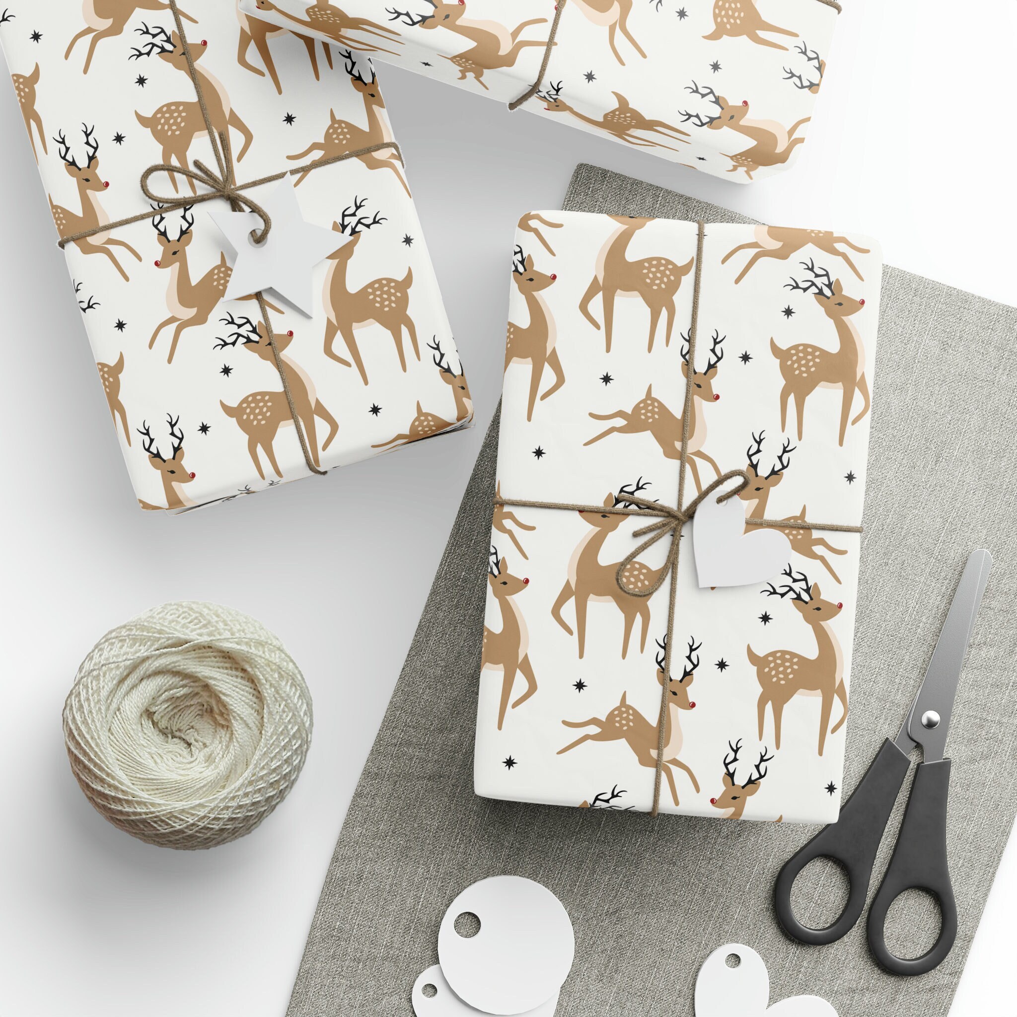 Deer Wrapping Paper Roll, Reindeer Christmas Gift Wrapping Paper ...