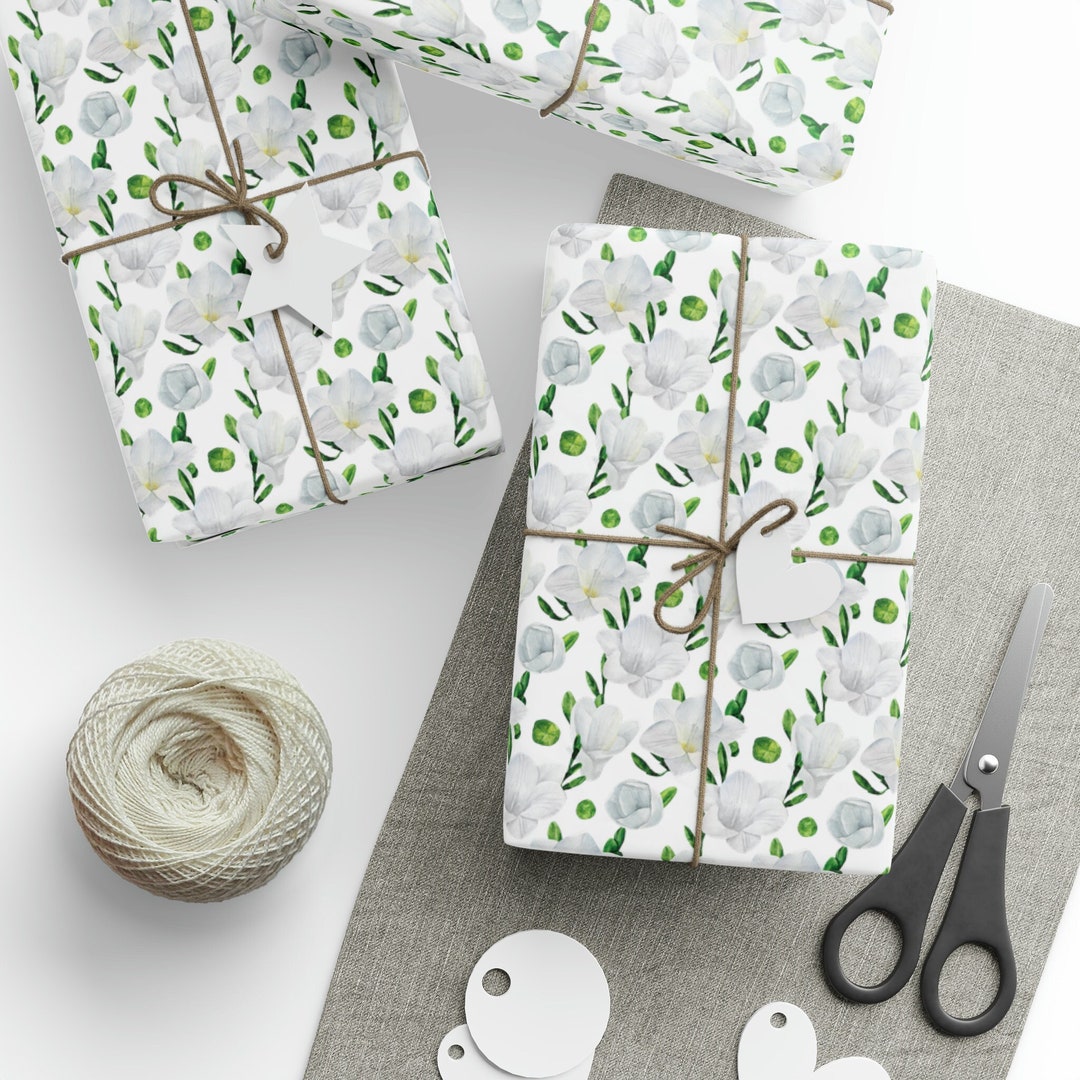 Freesia White Floral Gift Wrapping Paper Roll, Freesia Flower Gift ...