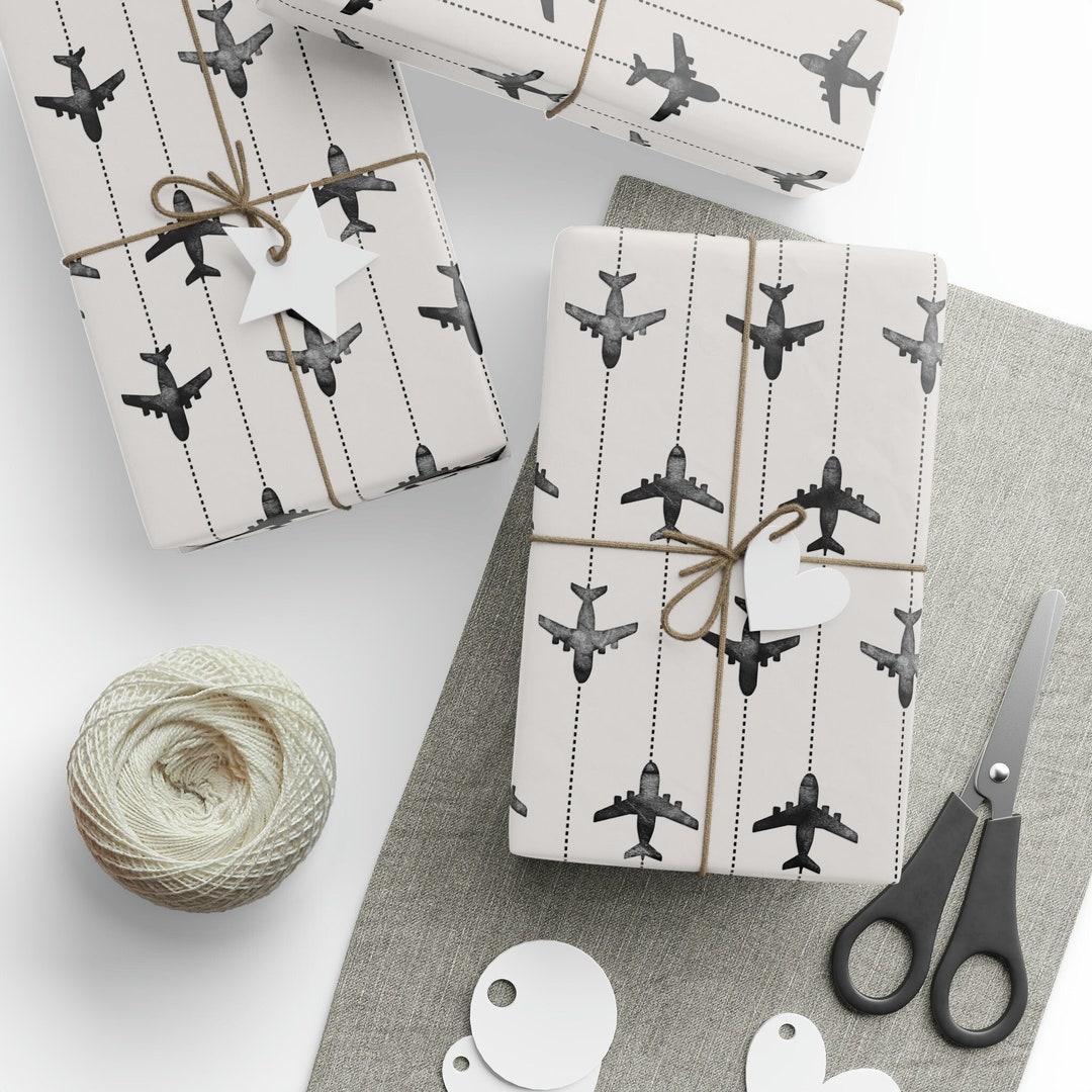 Airplane Wrapping Paper Roll, Airplane Watercolor Gift Wrapping Paper ...