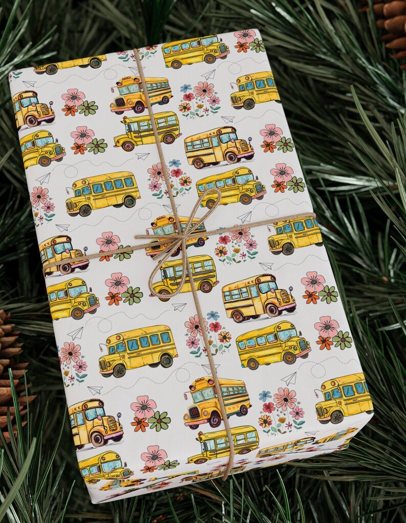 School Bus Wrapping Papers, Back to School Gifts Wrapping Paper Roll ...