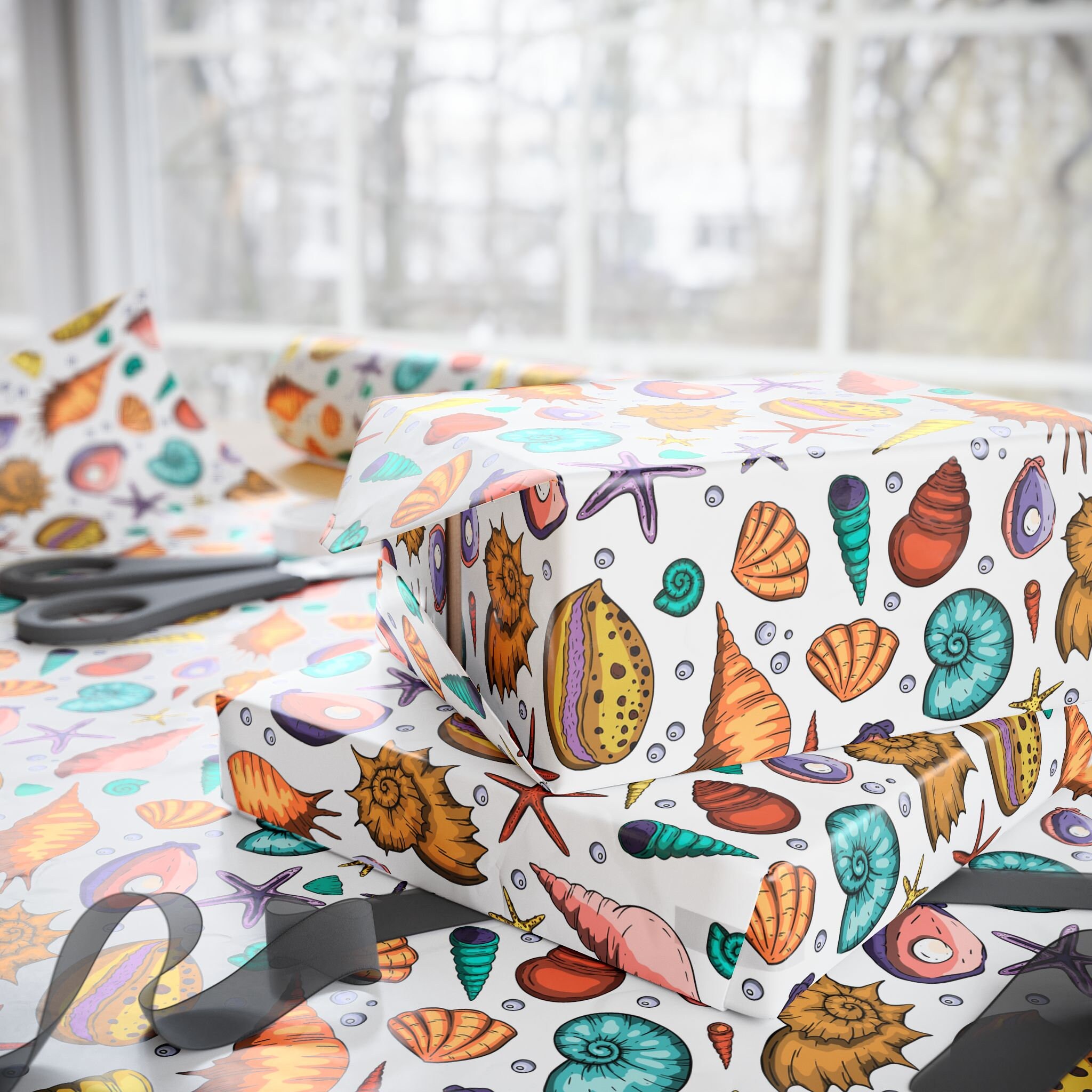 Sea Shells Wrapping Papers, Shells Gift Wrapping Paper Roll, Sea Shells ...