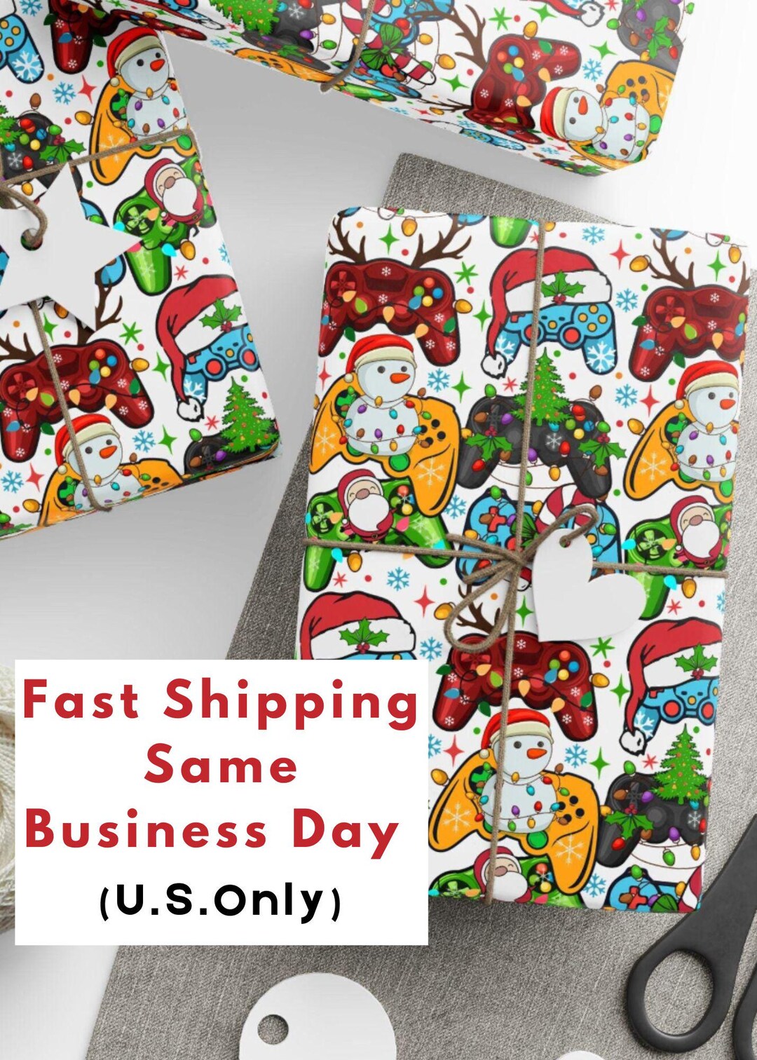 Christmas Gaming Controller Wrapping Paper, Gaming Controller Festive ...