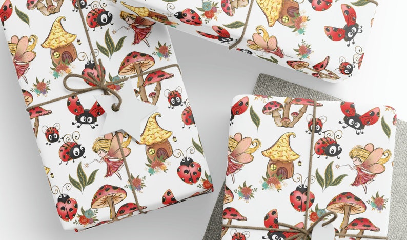 Ladybug and Fairy Wrapping Paper, Ladybug Wrapping Paper, Ladybug ...
