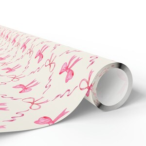 Bows Wrapping Paper Roll, Pink Bows Gifts Wrapping Paper, Coquette Pink ...