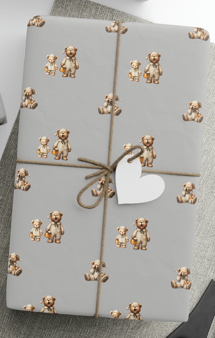 Bear Wrapping Paper, Sleeping Teddy Bear Wrapping Paper, Teddy Bear ...