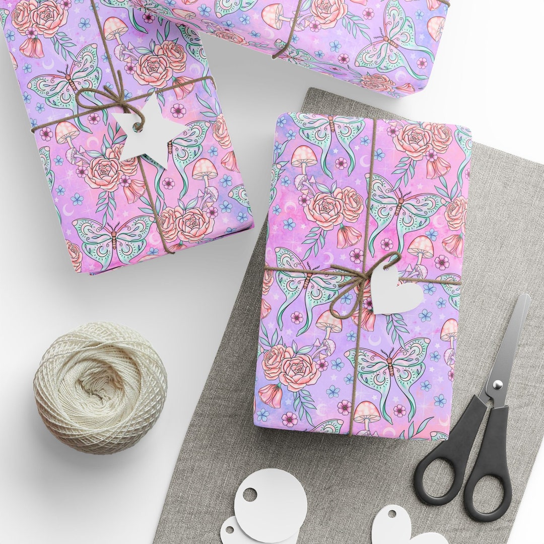 Lunar Moth Wrapping Papers, Moth Gifts Wrapping Paper Roll, Pink ...