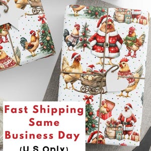 Chicken Wrapping Paper, Chicken Holiday Gift Wrap, Christmas Chicken ...