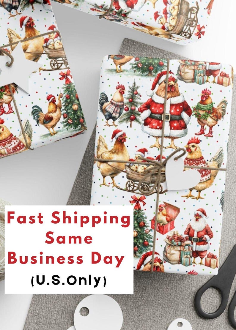 Chicken Wrapping Paper, Chicken Holiday Gift Wrap, Christmas Chicken ...