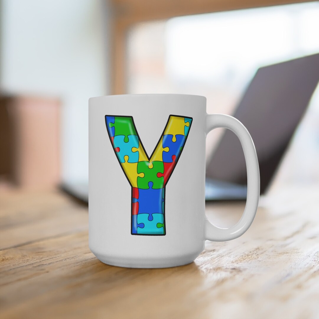 Caneca do autismo da letra Y, caneca cerâmica da letra Y do autismo 15 ...